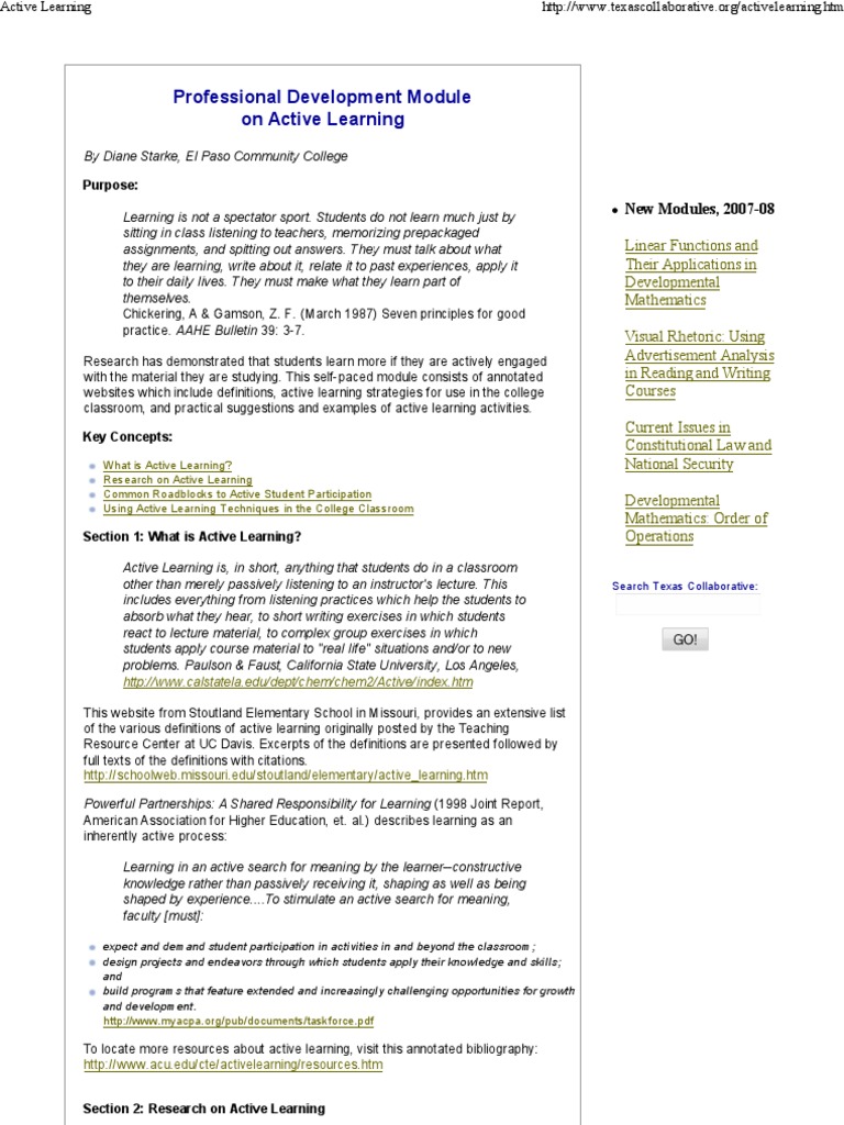 Professional Development Module On Active Learning: Purpose | PDF ...