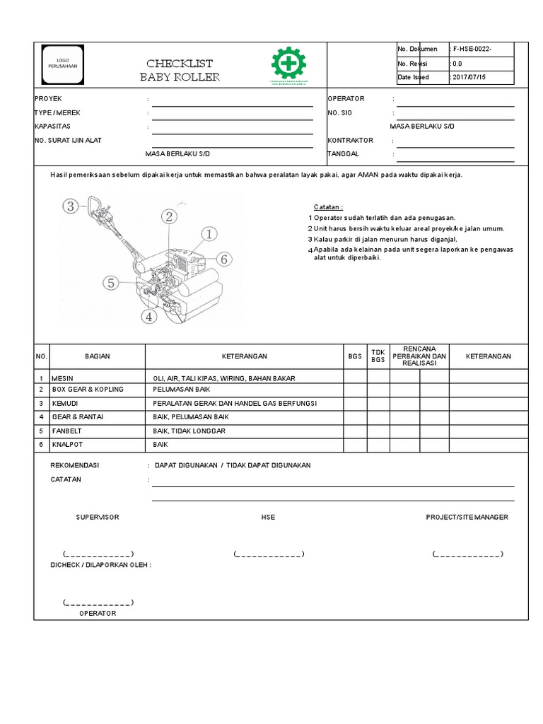 Form Checklist Inspeksi Baby Roller | PDF