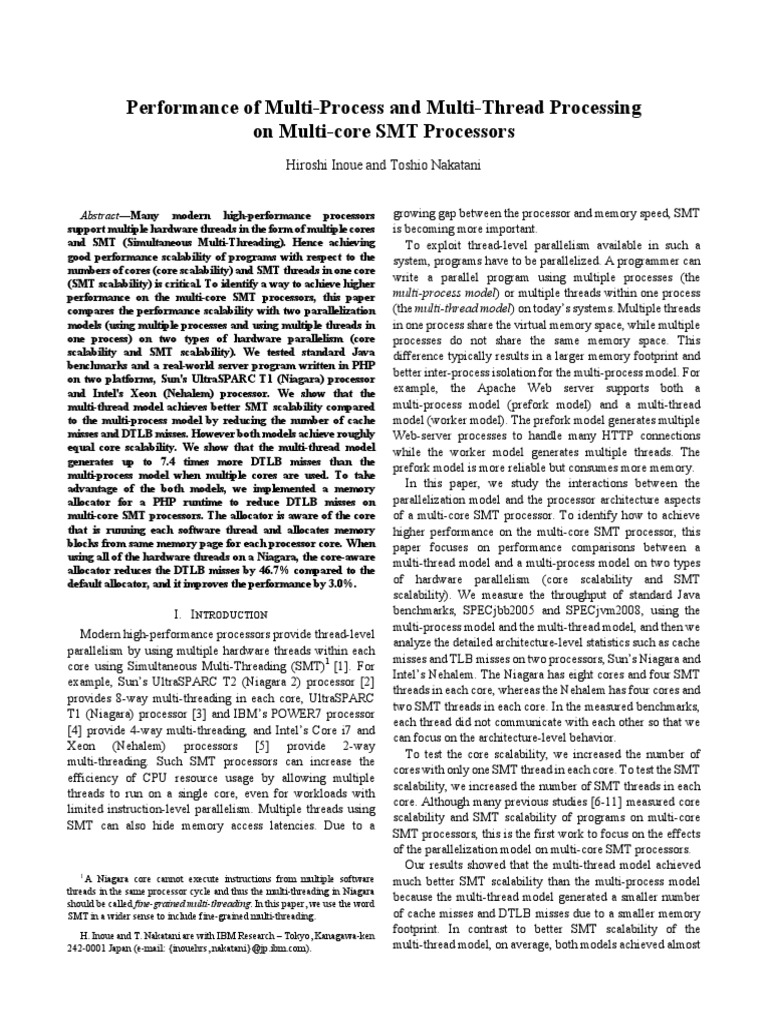 Performance of Multi-Process and Multi-Thread Processing On Multi-Core SMT Processors | PDF ...