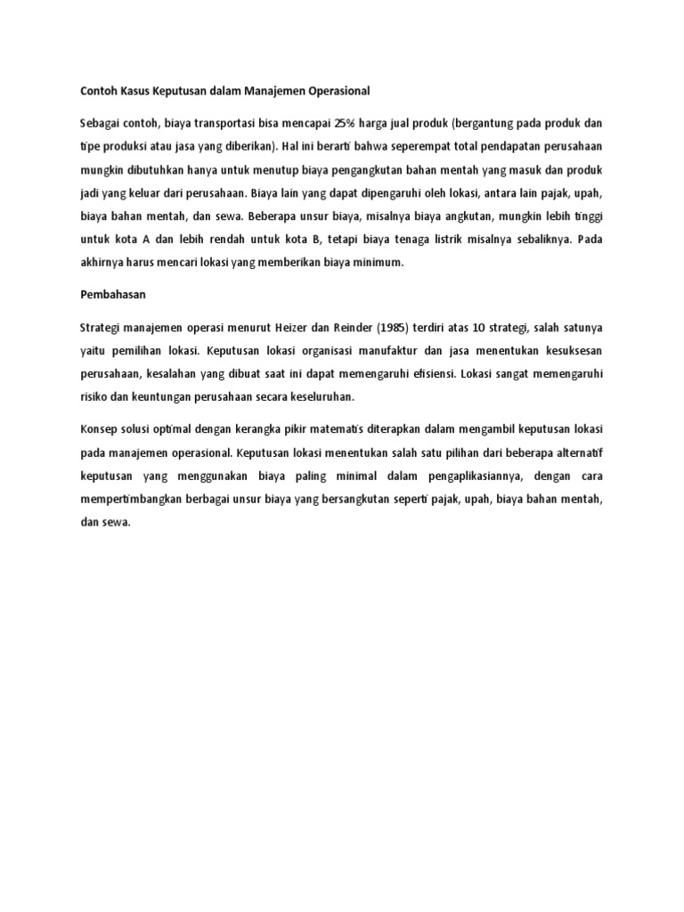 Contoh Kasus Manajemen Operasional | PDF
