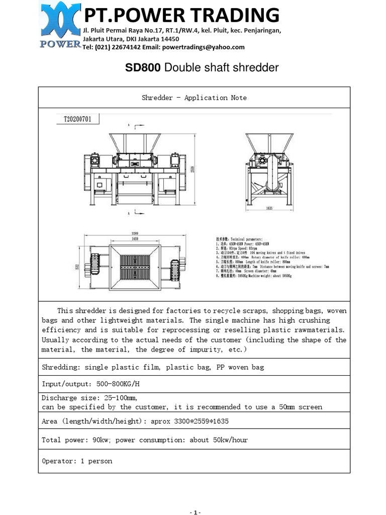 SD800 Double Shaft Shredder | PDF