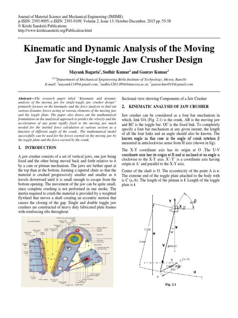 Kinematic and Dynamic Analysis of The Moving Jaw For Single-Toggle Jaw ...
