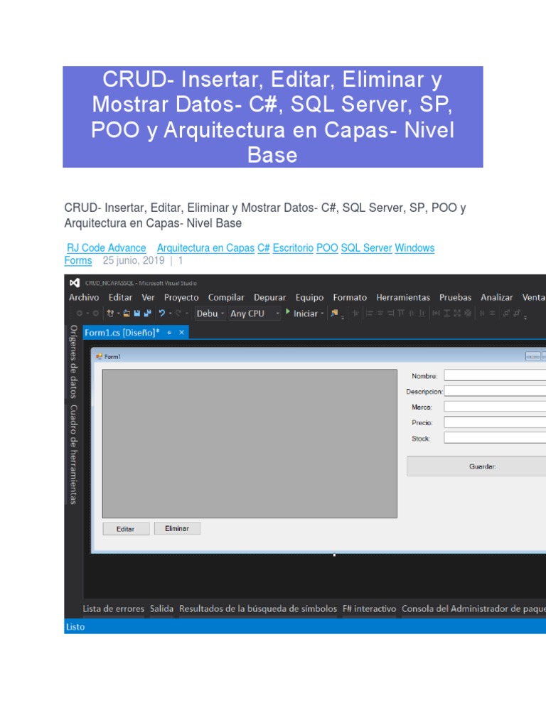 Documentacion CRUD en Capas | Descargar gratis PDF | SQL | Servidor SQL de Microsoft