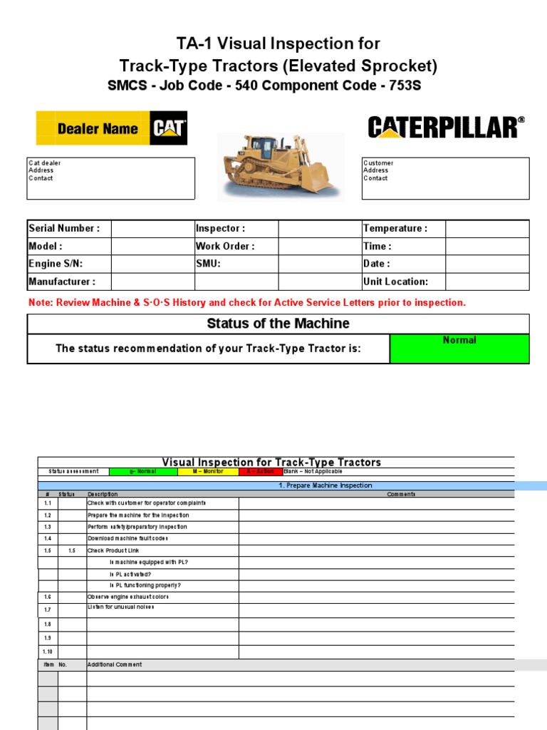Visual Inspection Checklist for Track-Type Tractors | PDF ...