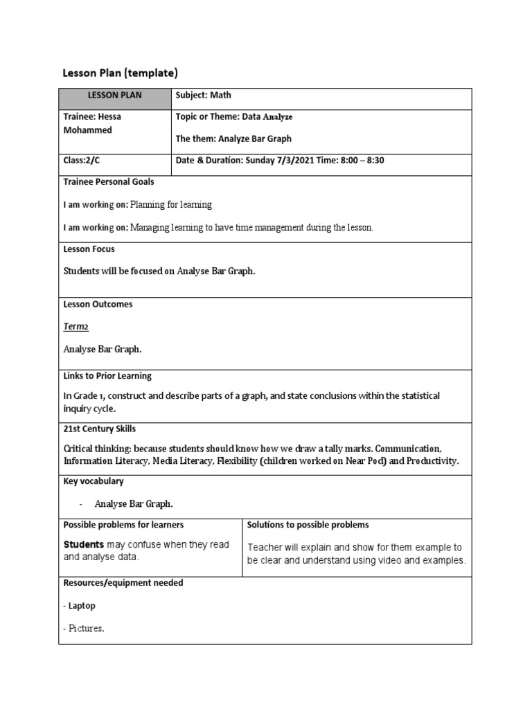 Lesson Plan Analyze Bar Graph | PDF | Lesson Plan | Pedagogy
