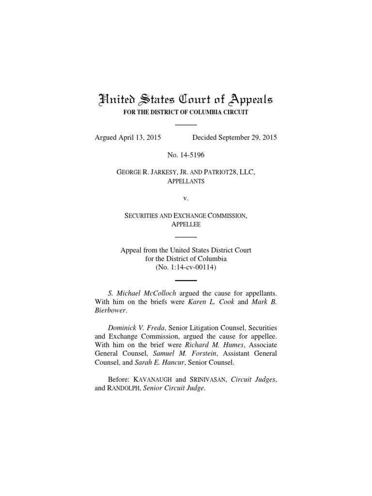 Jarkesy V SEC (2015) | PDF | Facial Challenge | U.S. Securities And ...