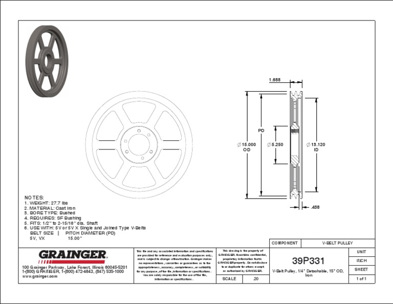 Sheave 5V1502 Pulley Drawing Plans | PDF | Belt (Mechanical ...