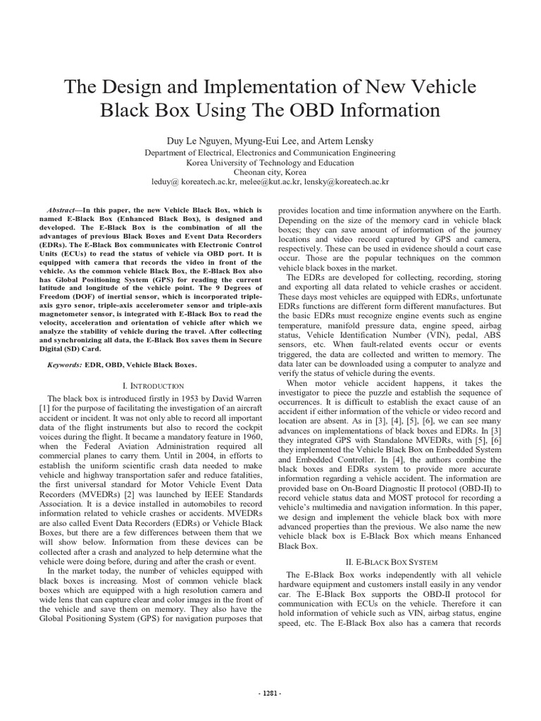 The Design and Implementation of New Vehicle Black Box Using The OBD ...