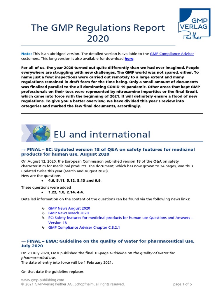 The GMP Regulations Report 2020 | PDF | Food And Drug Administration ...