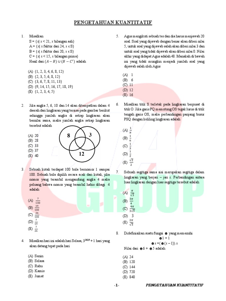 Soal Pengetahuan Kuantitatif 8 Int 2020 | PDF