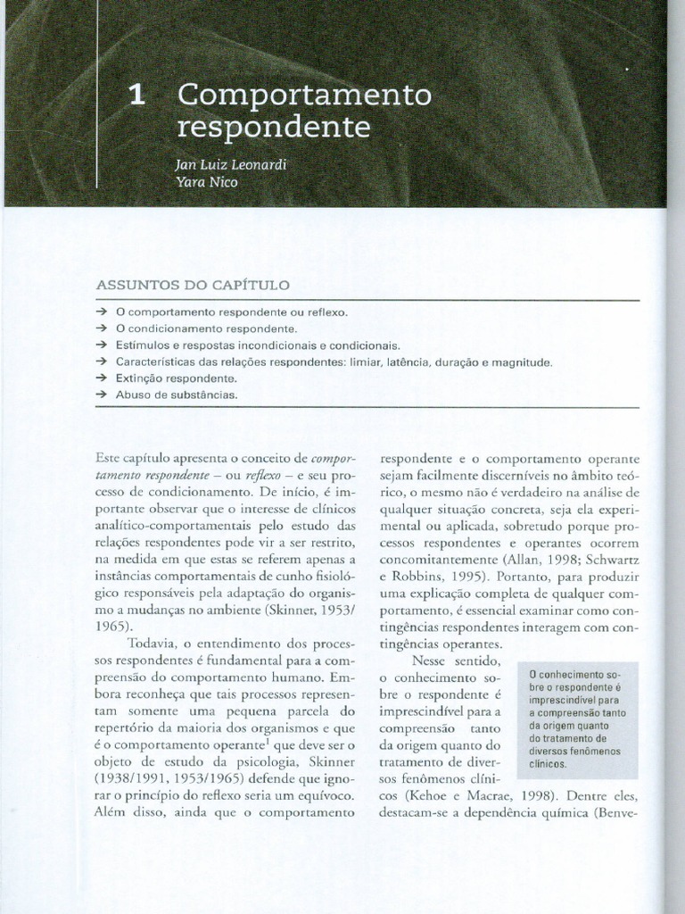 Leonardi, J e Nico, T.C. - Comportamento Respondente - em Clinica Anal - Comportamental - PG 18 ...