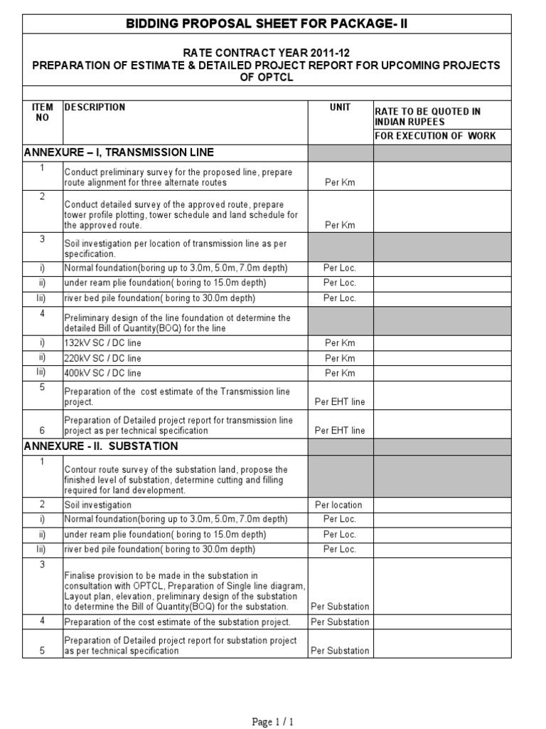 Bidding Proposal Sheet For Package-Ii | PDF | Electrical Substation ...