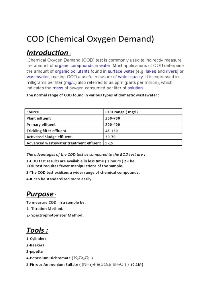 COD (Chemical Oxygen Demand) | PDF | Spectrophotometry | Materials