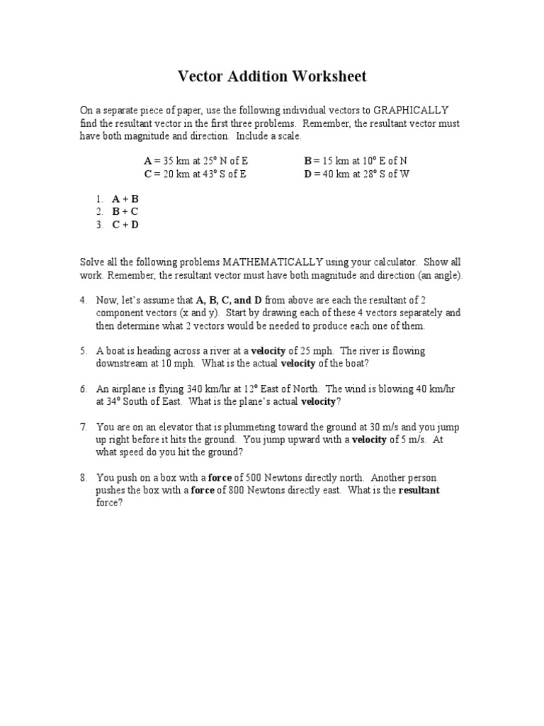 Vector Addition Worksheet | PDF | Teaching Methods & Materials