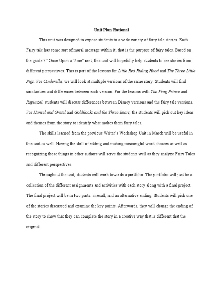 Once Upon A Time Unit Plan Shortened Updated | PDF | Fairy Tales ...