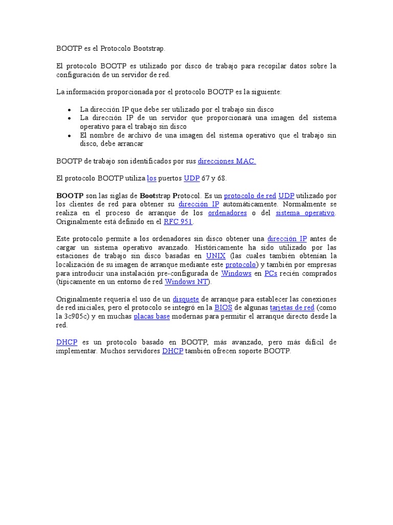 Protocolo BOOTP: Configuración de Red | PDF | Ciencias de la ...