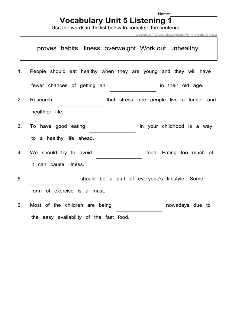Vocab 1 Unit 5 Unlock 3 | PDF | Wellness