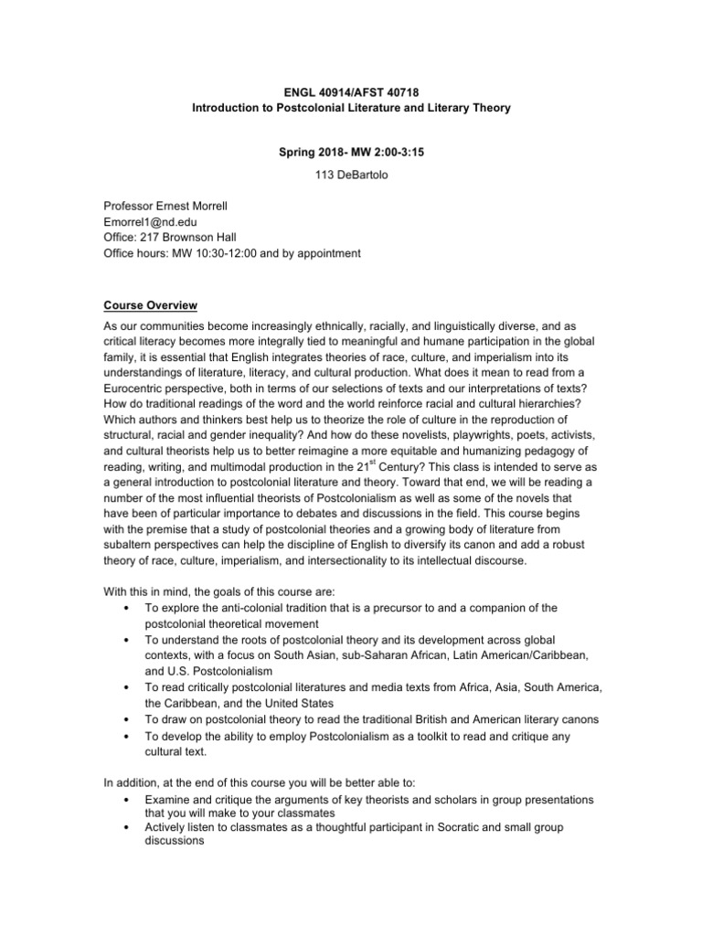 Introduction To Postcolonial Literature | PDF | Postcolonialism | Essays