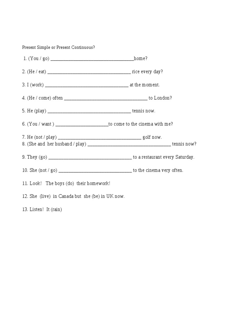 Present Continuous and Simpe Present | PDF