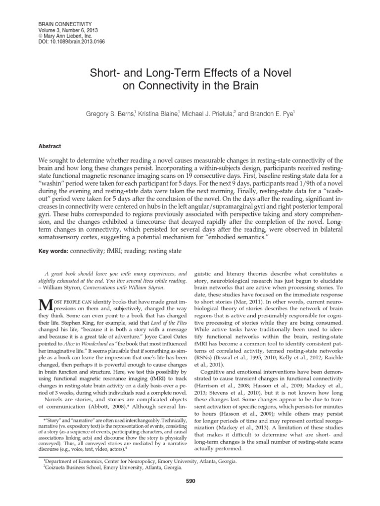 Brain Connectivity Reading | PDF | Functional Magnetic Resonance ...