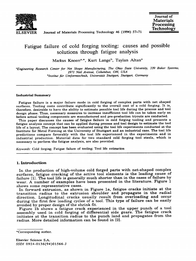 Fatigue Failure of Cold Forging Tooling Causes and Possible | PDF | Fatigue (Material ...