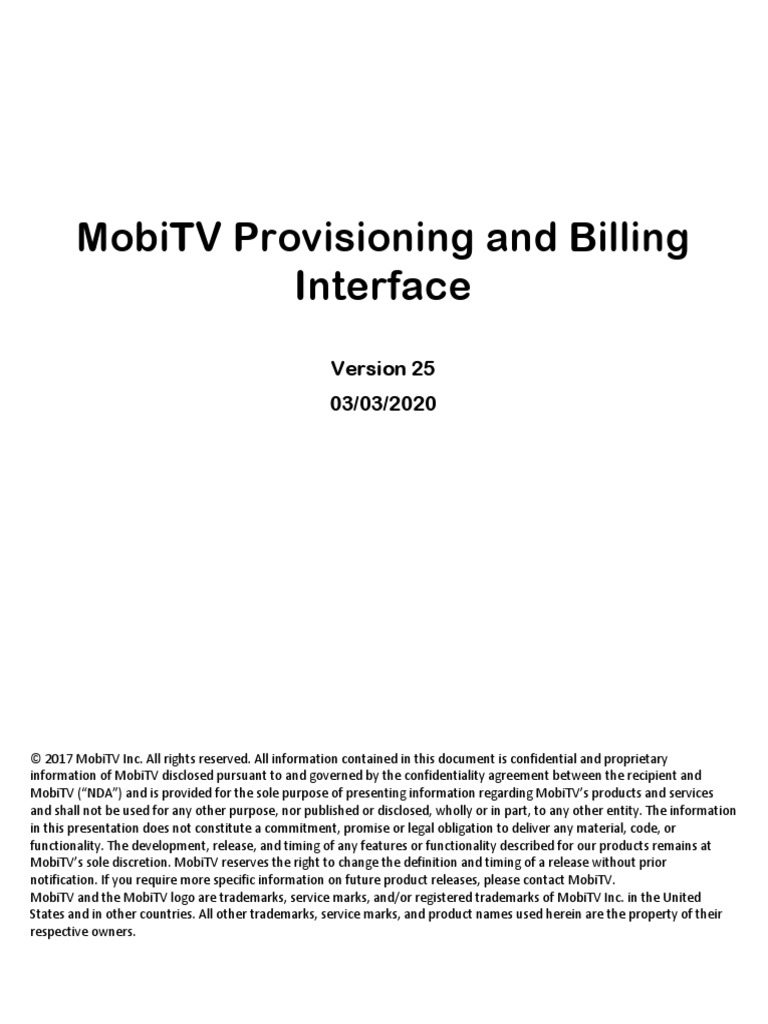 MobiTV Provisioning & Billing Interface v25 | PDF | Json | Hypertext Transfer Protocol