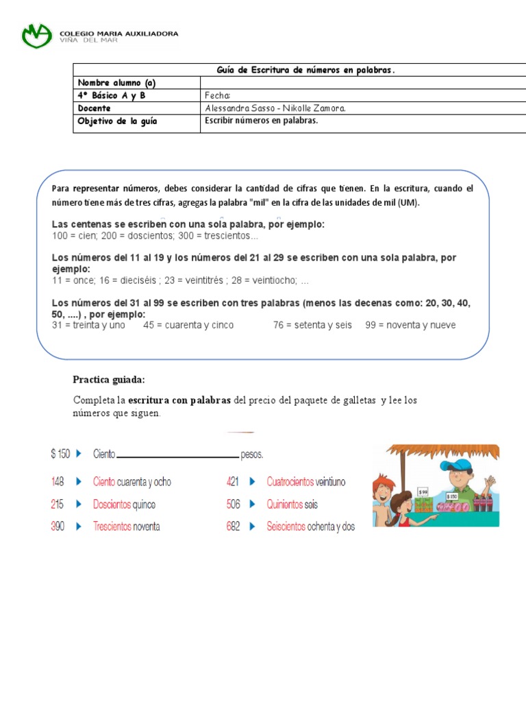 Guía de Escritura de Números en Palabras. | PDF