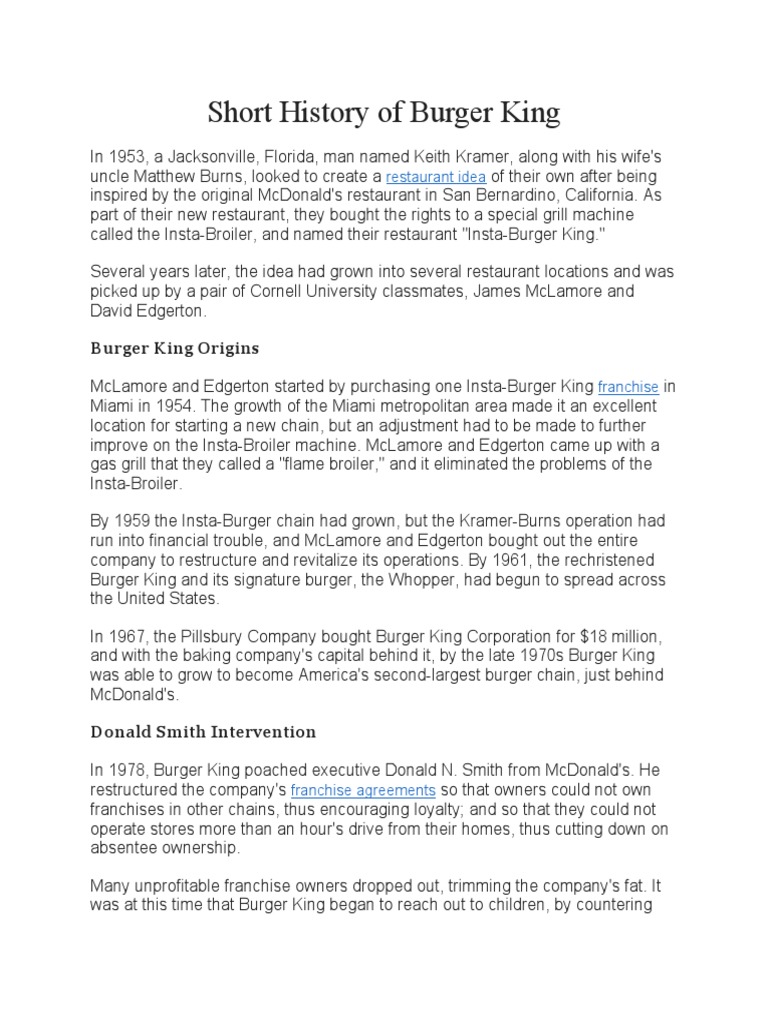 Short History of Burger King | PDF | Food Industry | Fast Food