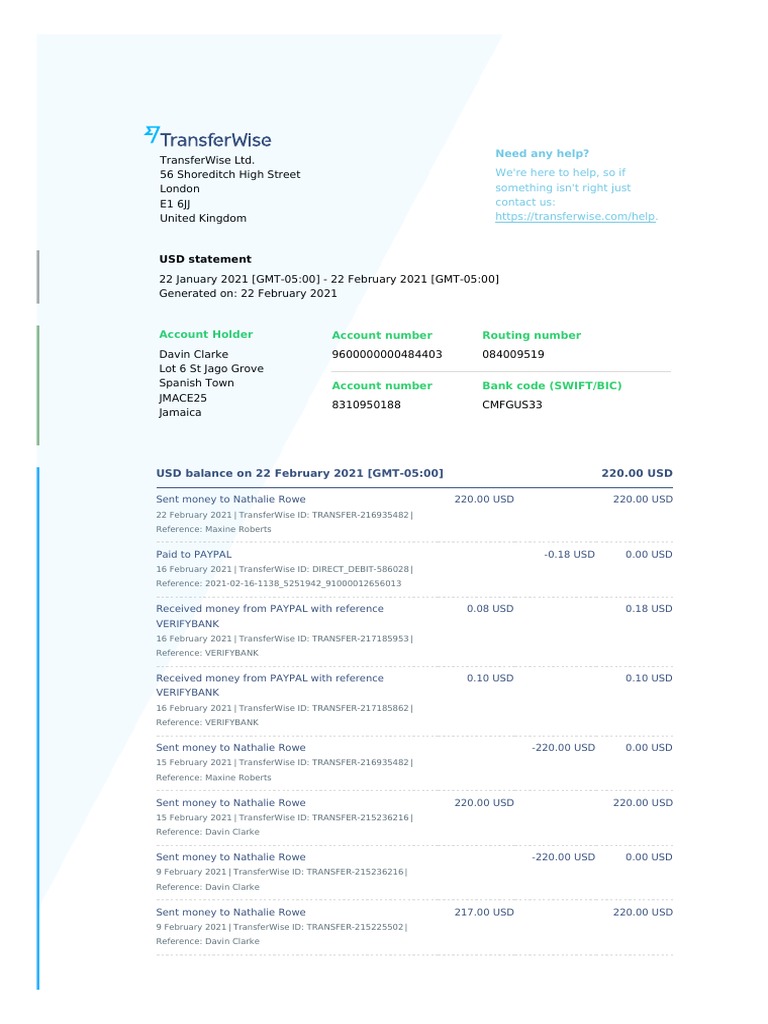 USD Statement: Account Holder Account Number Routing Number | PDF ...