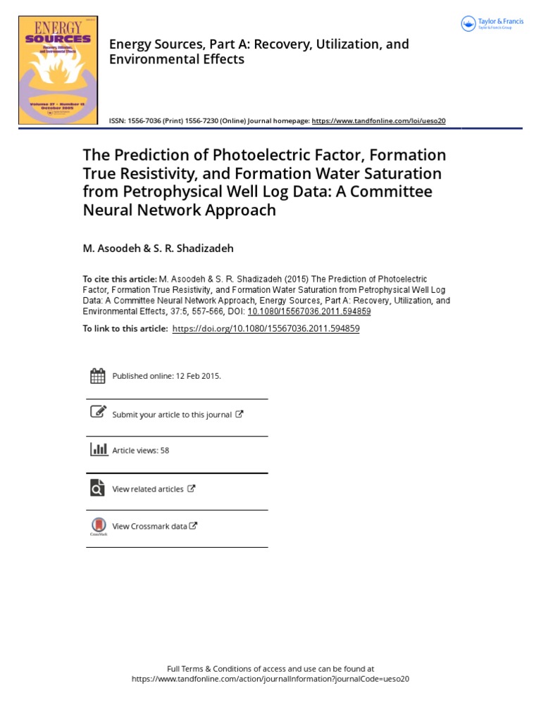 The Prediction of Photoelectric Factor Formation True Resistivity and ...