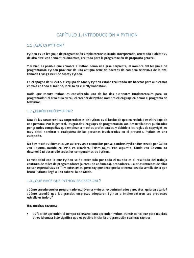 Capitulo 1 - Introduccion A Python | PDF | Python (lenguaje de programación) | Archivo de ...