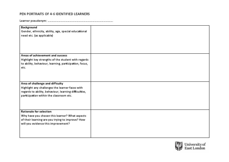 Pen Portraits of 4-6 Identified Learners: Background | PDF