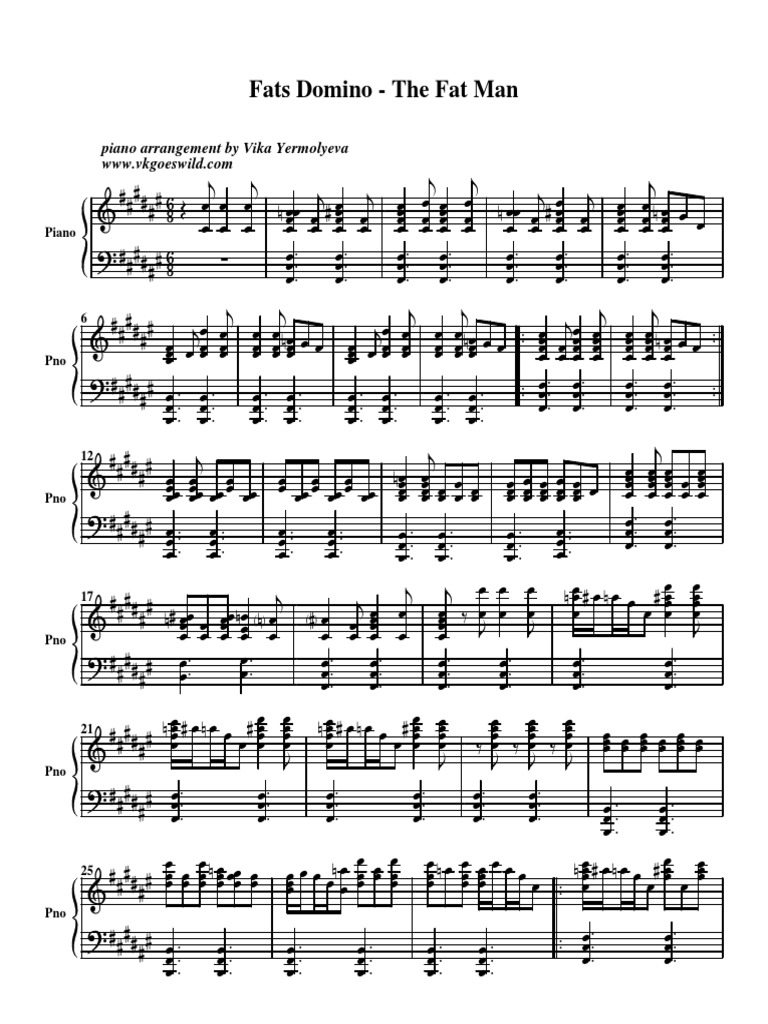 Fats Domino - The Fat Man: Piano Arrangement by Vika Yermolyeva | PDF ...
