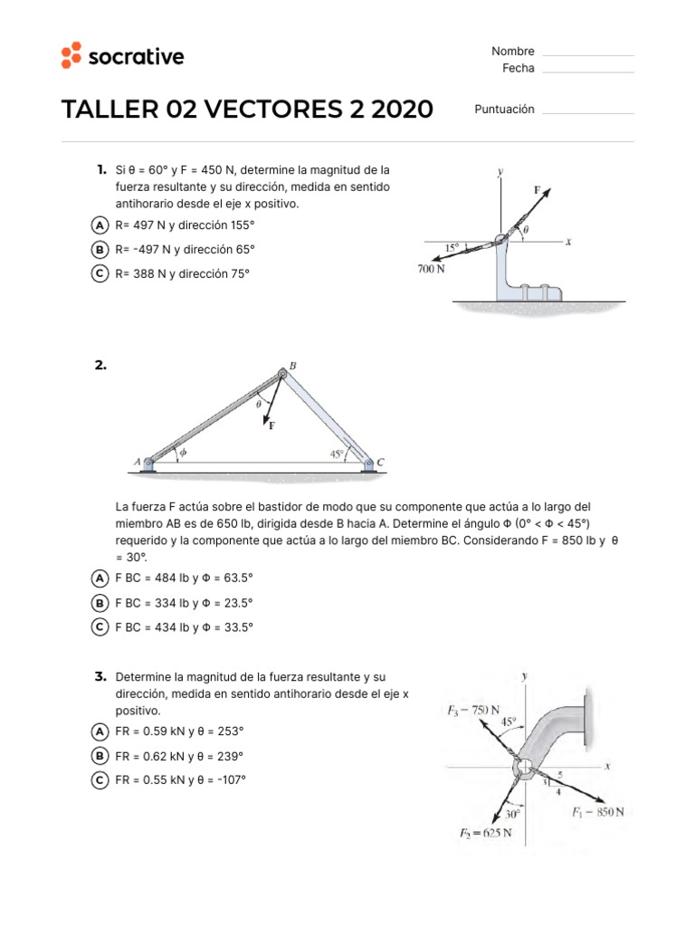 Quiz - TALLER 02 VECTORES 2 2020 | PDF