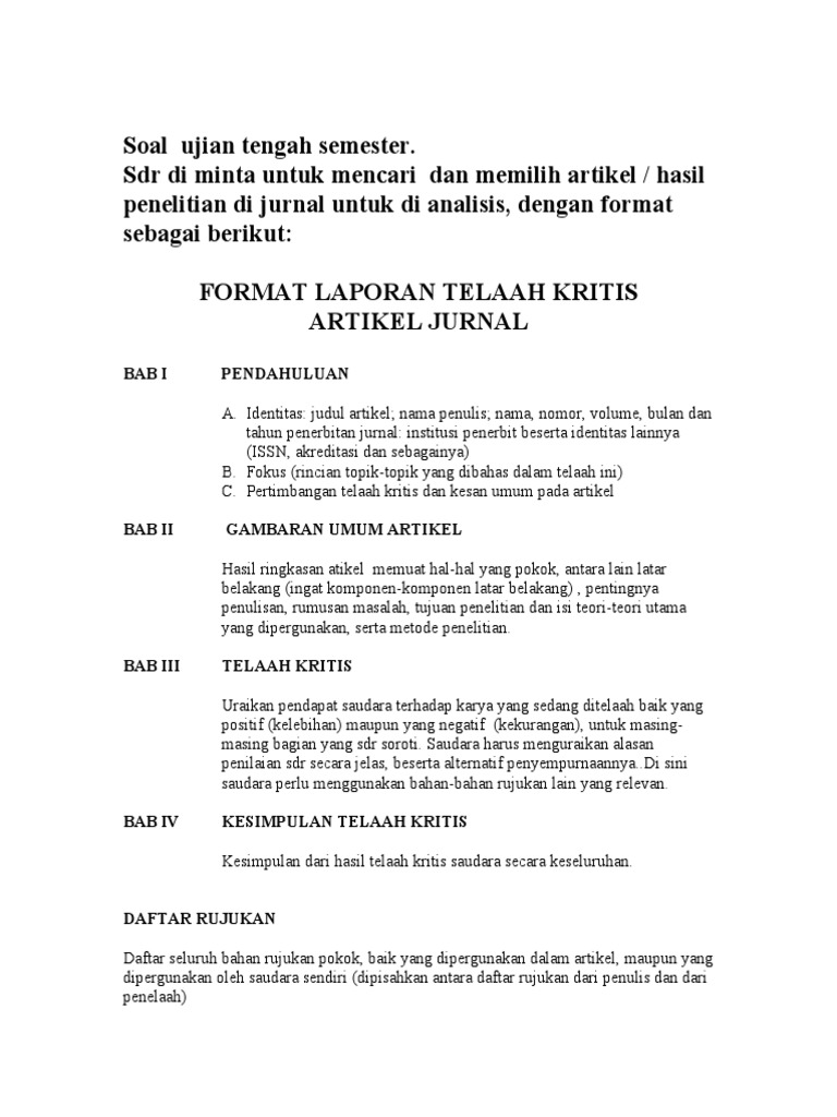 Format Telaah Kritis Artikel Jurnal - New | PDF