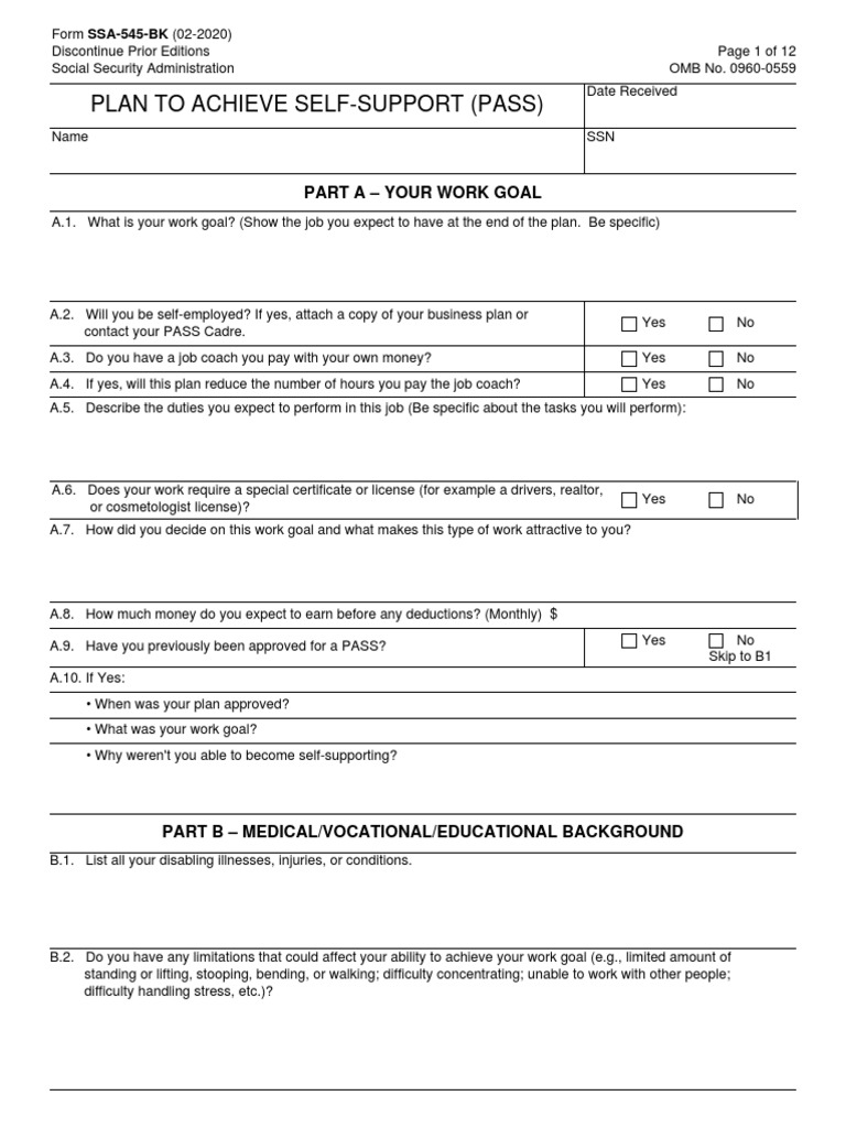 Form Plan To Achieve Sef Support | PDF | Supplemental Security Income ...
