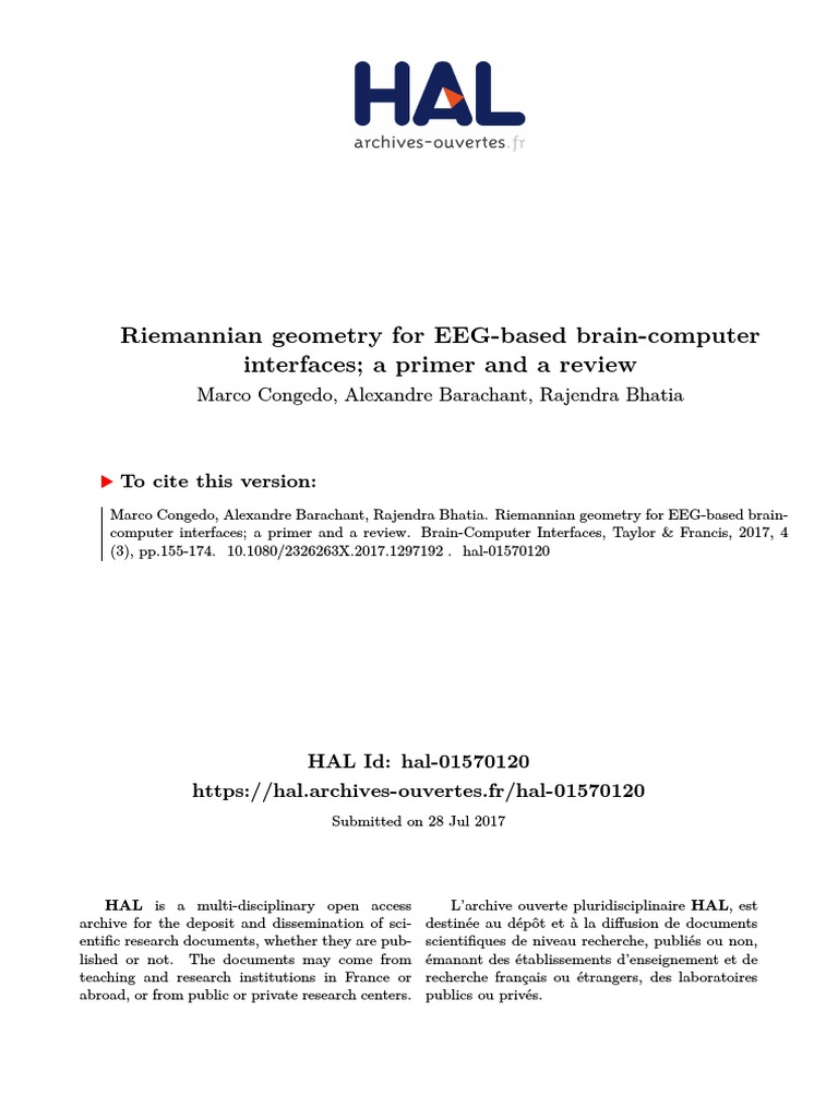 (2017) (M Congedo) Riemannian Geometry For EEG-based Brain-Computer Interfaces. A Primer and A ...