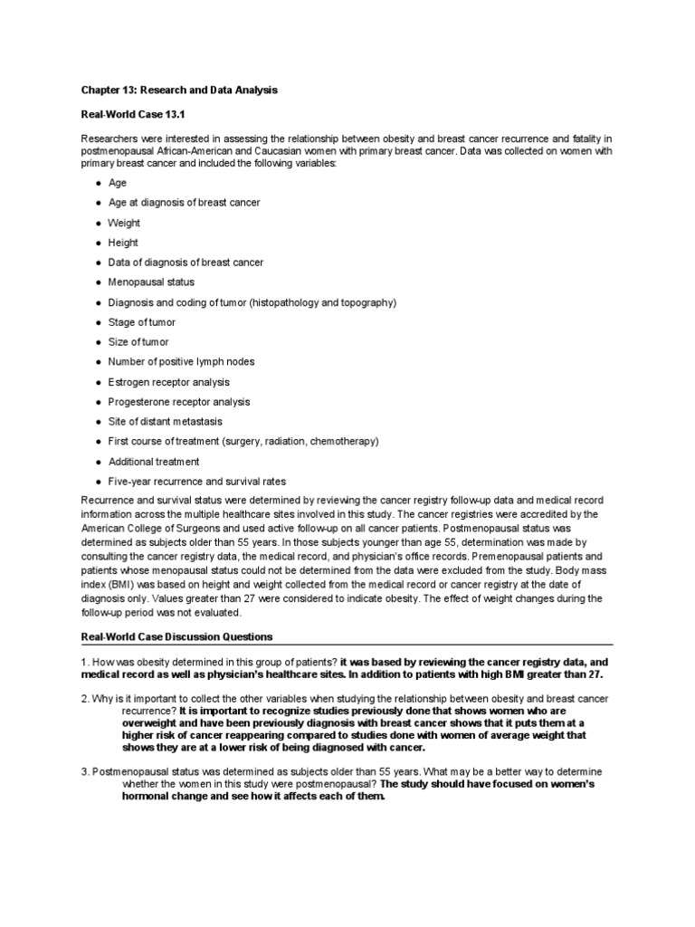 Chapter 13 Case Study 13.1 | PDF | Breast Cancer | Cancer