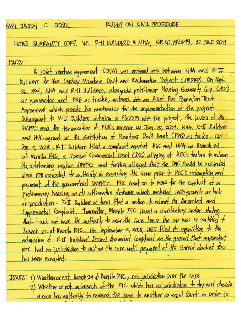 CIVIL PROCEDURE CASE DIGESTS (Hand-Written, Scanned) | PDF