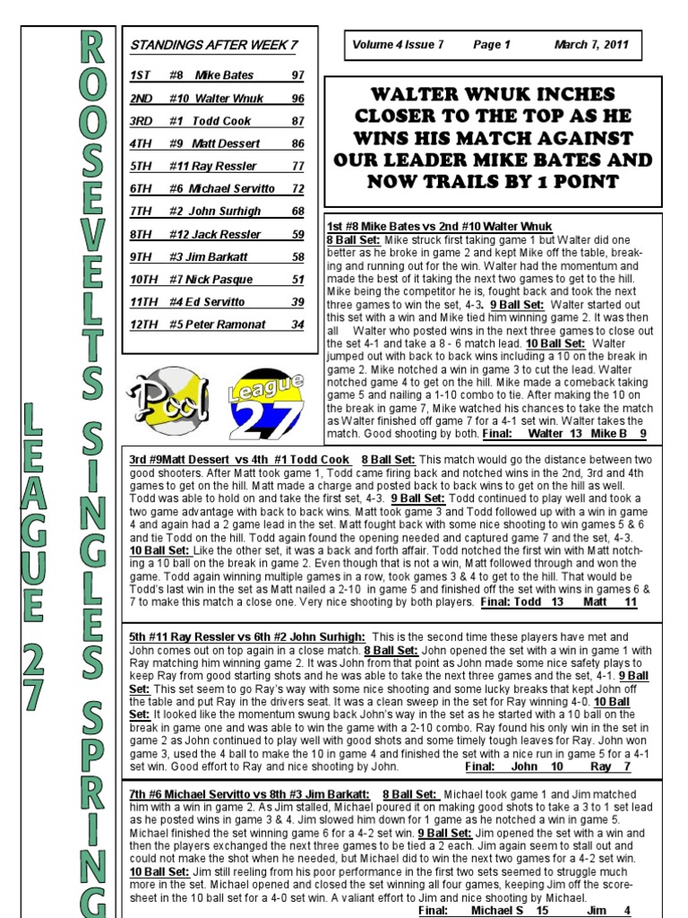 League 27 Newsletter Volume 4 Issue 7 | PDF | Sports