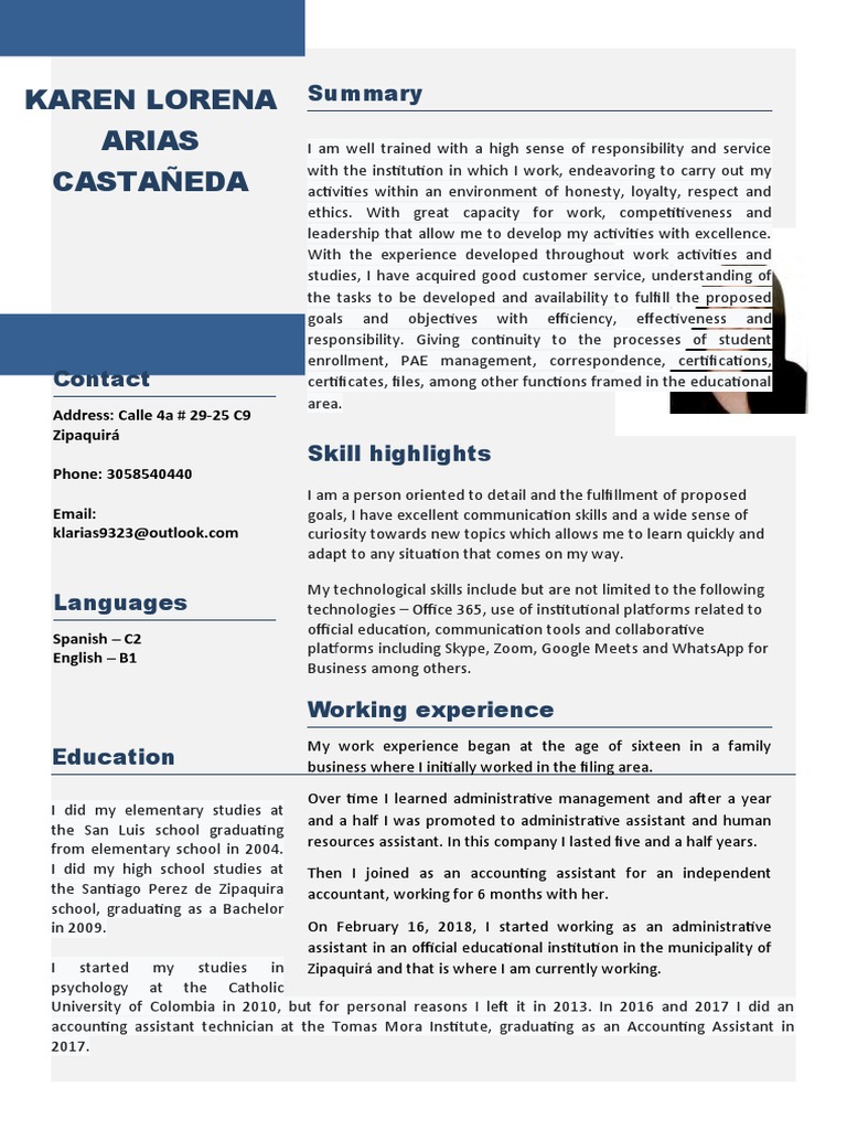 Curriculum Vitae Karen Lorena Arias Castañeda | PDF | Behavior Modification | Human Nature