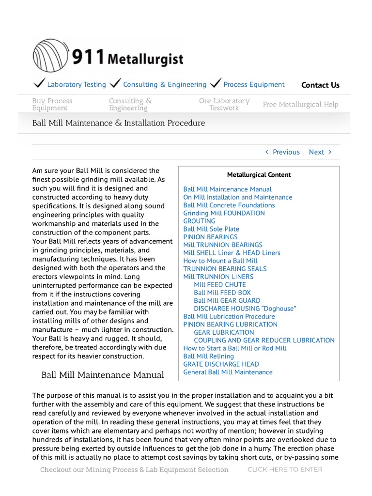 Ball Mill Maintenance & Installation Procedure | PDF