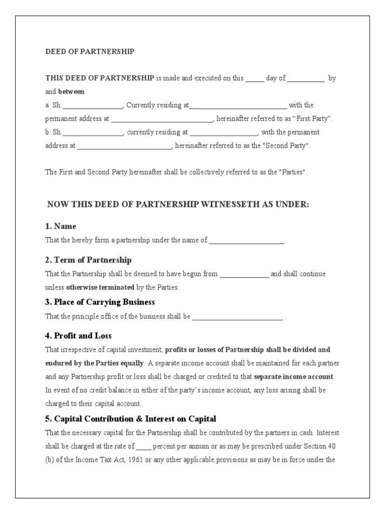 Now This Deed of Partnership Witnesseth As Under: 1. Name | PDF ...