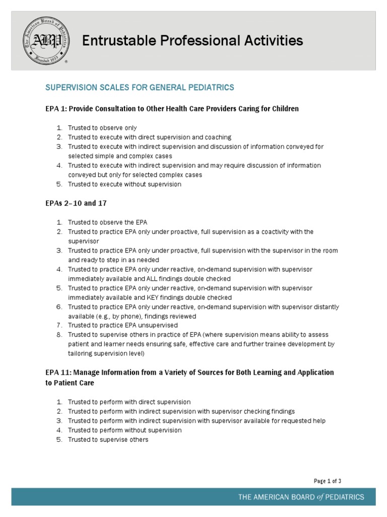Entrustable Professional Activities Supervision Scales | PDF | Health ...