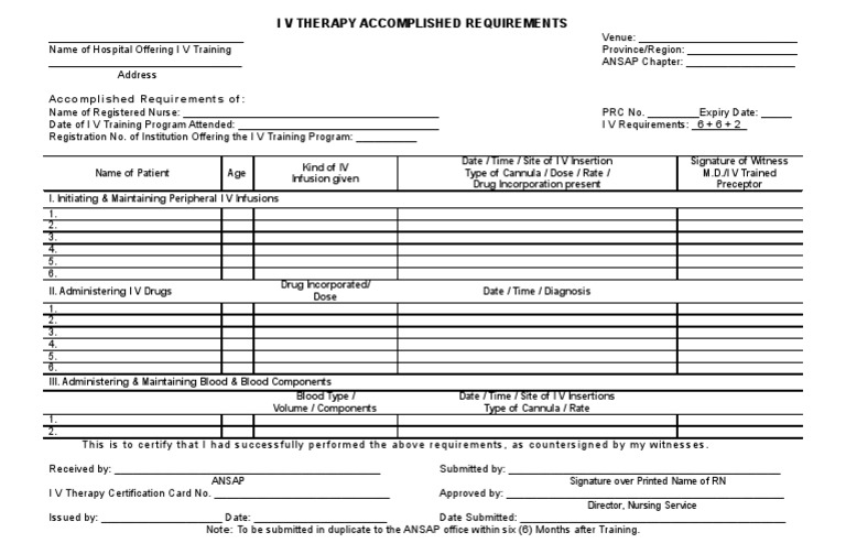 IV Therapy Accomplished Requirements | PDF | Intravenous Therapy ...