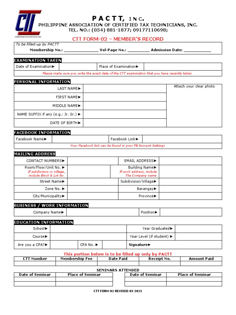 Pactt, .: CTT Form-02 - Member'S Record | PDF | Facebook | Business