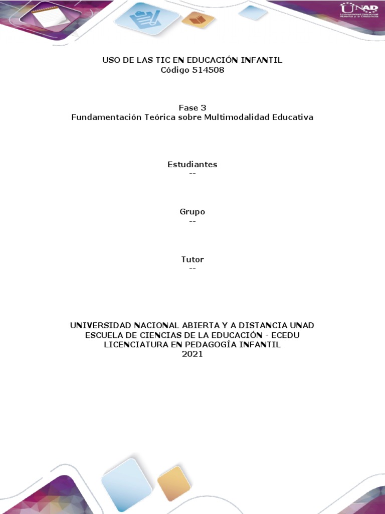 Plantilla de Trabajo Unidad 2 - Fase 3 - Multimodalidad Educativa | PDF | Pedagogía | Enseñando