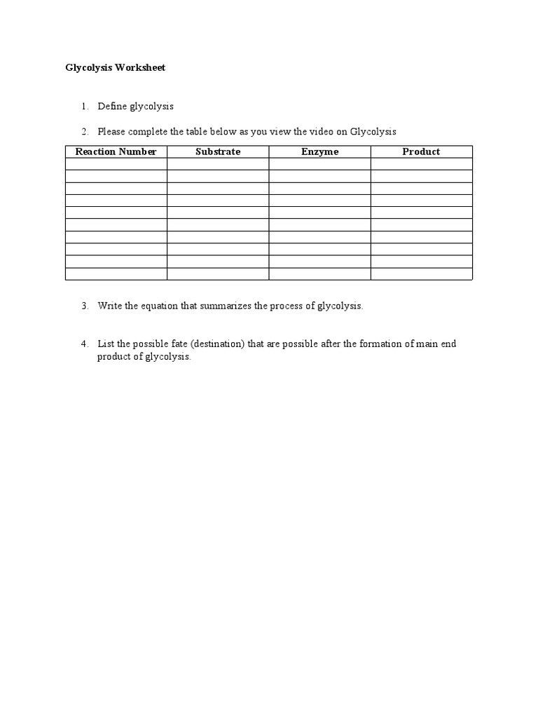 Glycolysis Worksheet | PDF