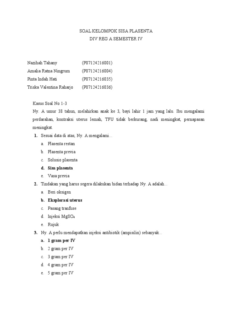 Soal Sisa Plasenta | PDF