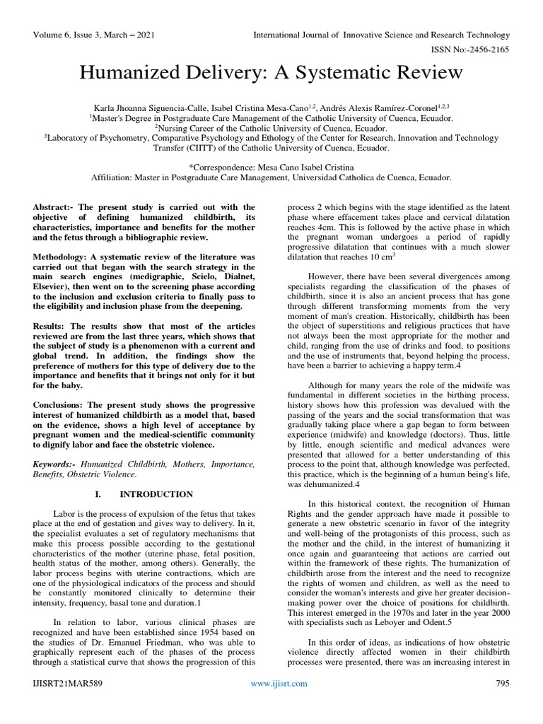 Humanized Childbirth: Systematic Review | PDF | Childbirth | Woman